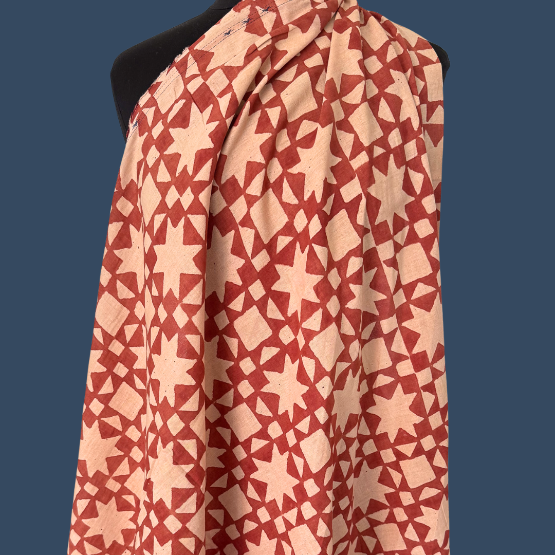 North Star in Rust - Indian Mud Resist Print on Linen Cotton *Sold in ...
