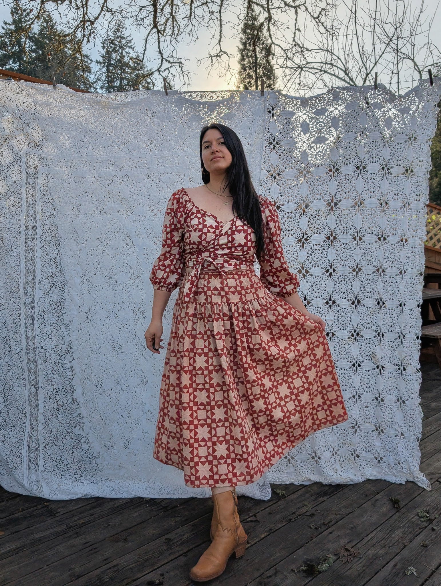 North Star in Rust - Indian Mud Resist Print on Linen Cotton *Sold in ...